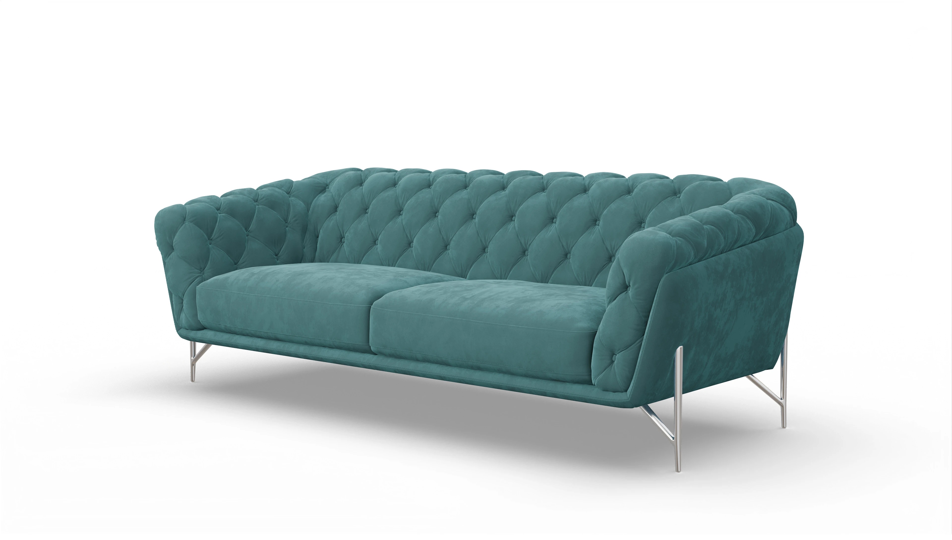 Modern Chesterfield Samtsofa Alba Samt blau VON WILMOWSKY
